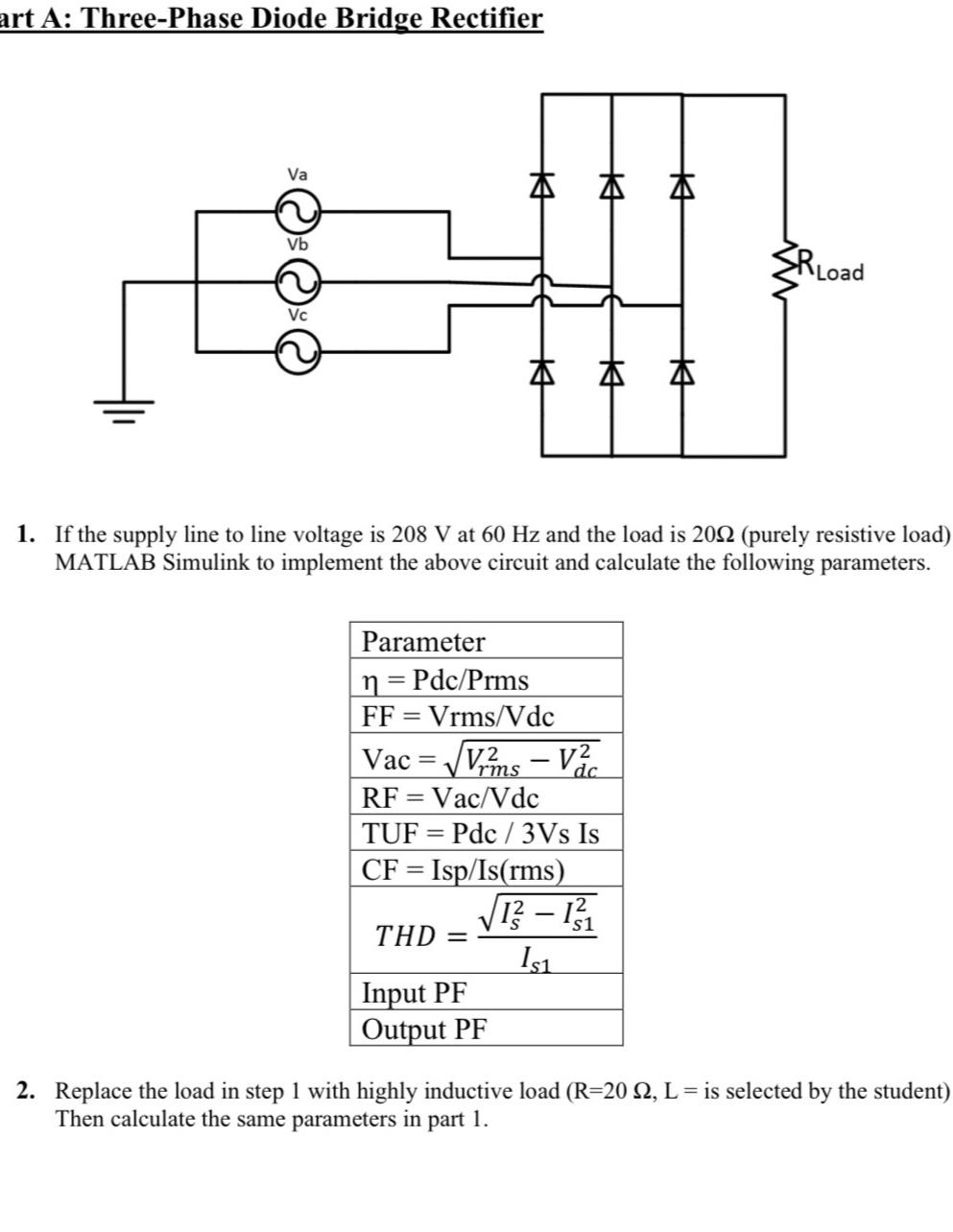 Solved art A: Three-Phase Diode Bridge RectifierIf the | Chegg.com