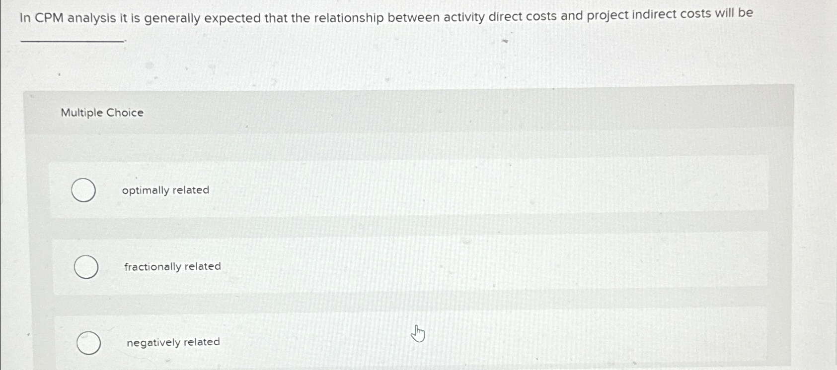 Solved In CPM analysis it is generally expected that the | Chegg.com