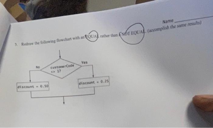 Solved Name 3. Redraw the following flowchart with an EQUA). | Chegg.com