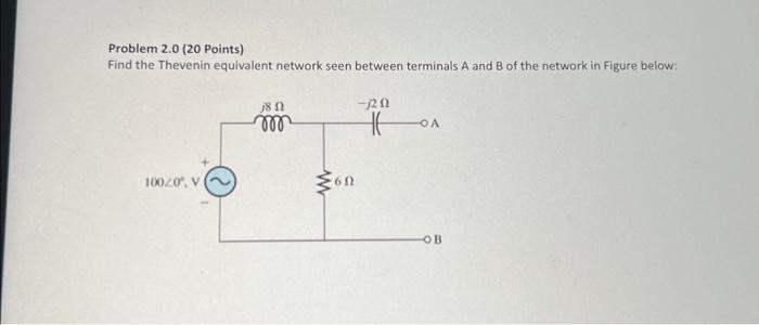 Solved Problem 2.0 (20 Points) Find the Thevenin equivalent | Chegg.com