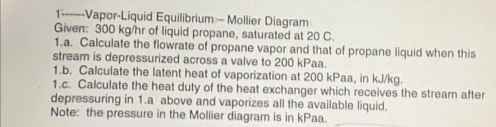 Solved 1--Vapor-Liquid Equilibrium - ﻿Mollier DiagramGiven: | Chegg.com