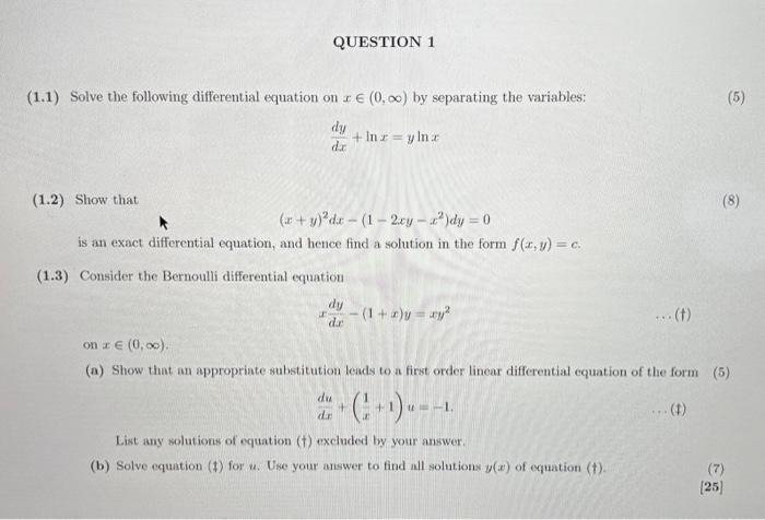 Solved (1.1) Solve the following differential equation on | Chegg.com