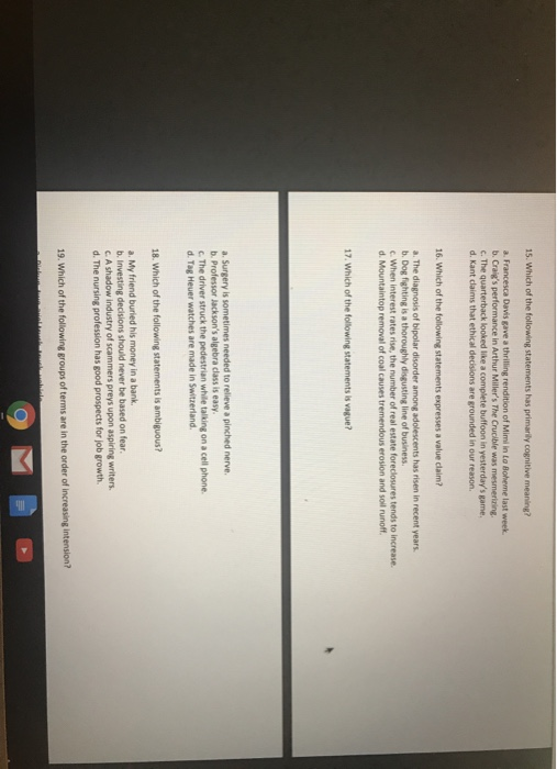 Solved 15. Which of the following statements has primarily | Chegg.com