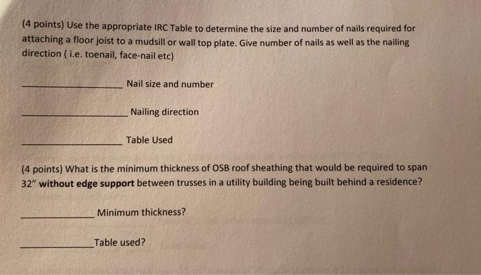 Solved (4 points) Use the appropriate IRC Table to determine | Chegg.com