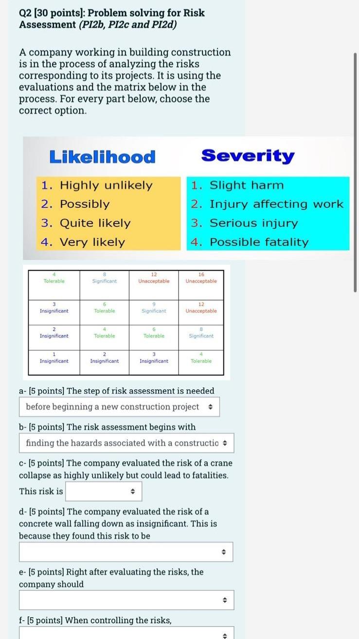 Solved Q2 [30 points]: Problem solving for Risk Assessment | Chegg.com