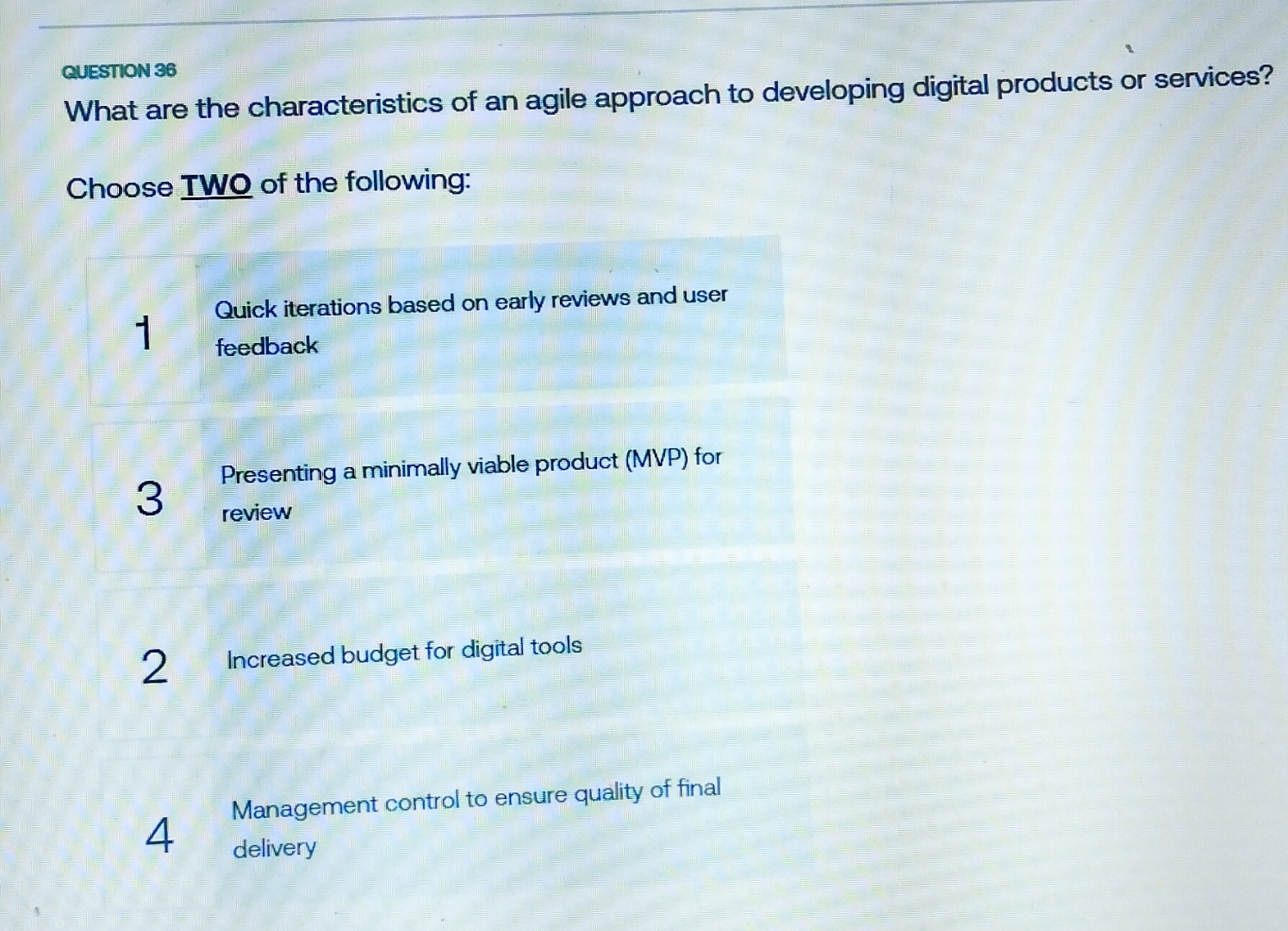 Solved QUESTION 36What are the characteristics of an agile | Chegg.com