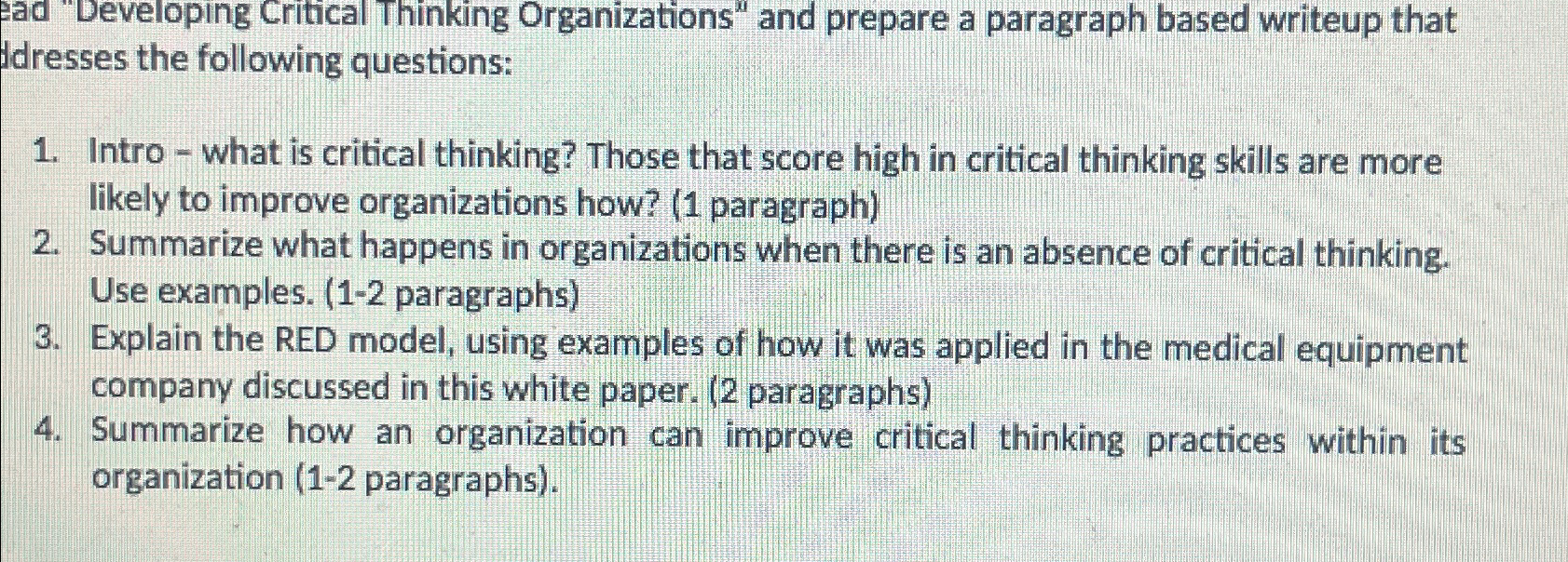 Solved Developing Critical Thinking Organizations" and | Chegg.com
