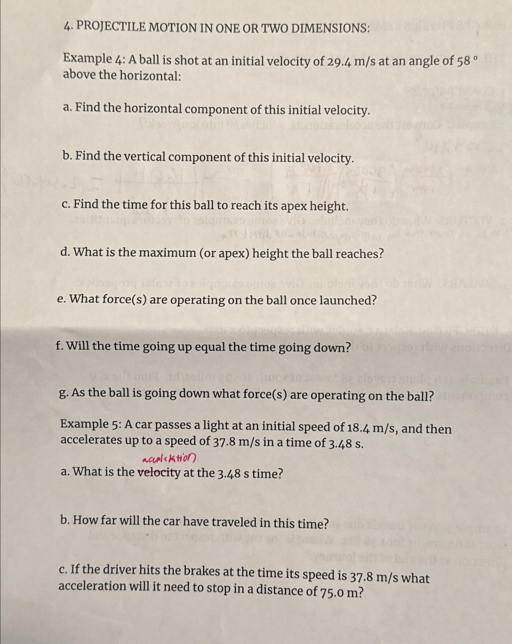 Solved PROJECTILE MOTION IN ONE OR TWO DIMENSIONS:Example 4: | Chegg.com