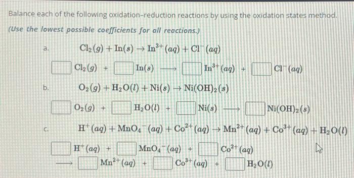 Solved Balance each of the following oxidation-reduction | Chegg.com