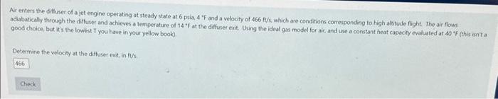 Solved Air enters the diffuser of a jet engine operating at | Chegg.com