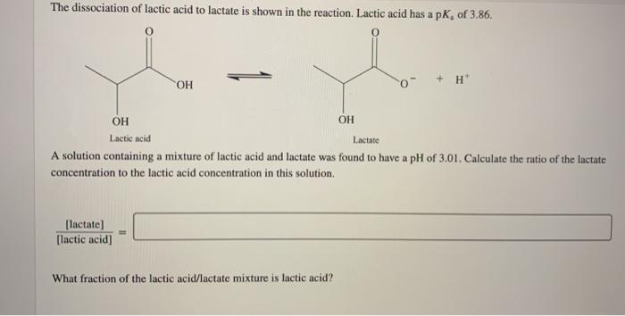 Solved The dissociation of lactic acid to lactate is shown | Chegg.com