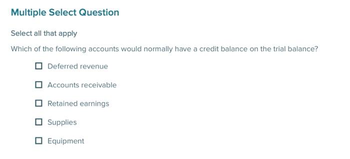Solved Select all that apply Which of the following accounts | Chegg.com