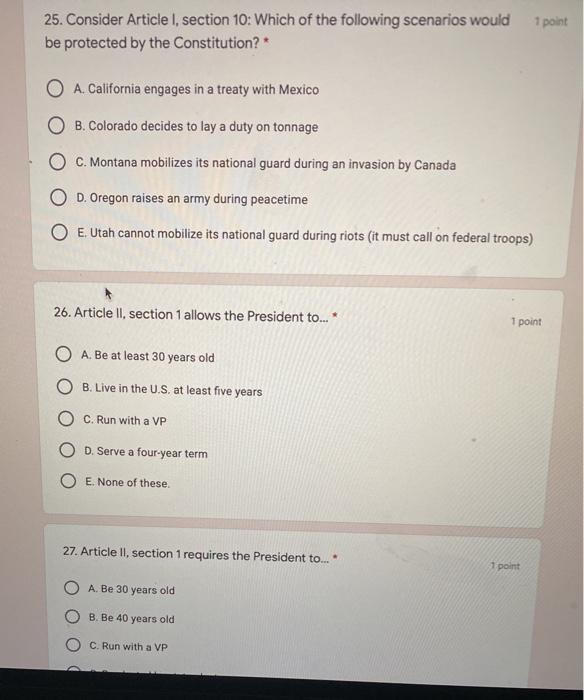 Solved 1 point 25. Consider Article I, section 10: Which of | Chegg.com