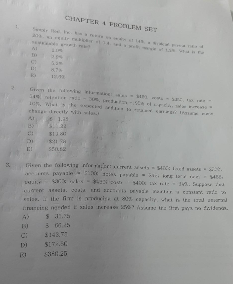 Solved CHAPTER 4 PROBLEM SET 1. Simply Red, Inc. has a | Chegg.com