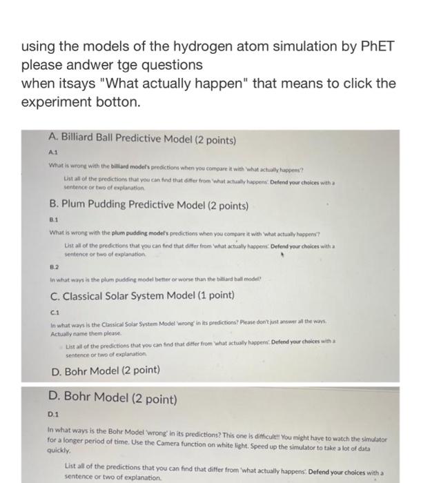 Solved using the models of the hydrogen atom simulation by | Chegg.com