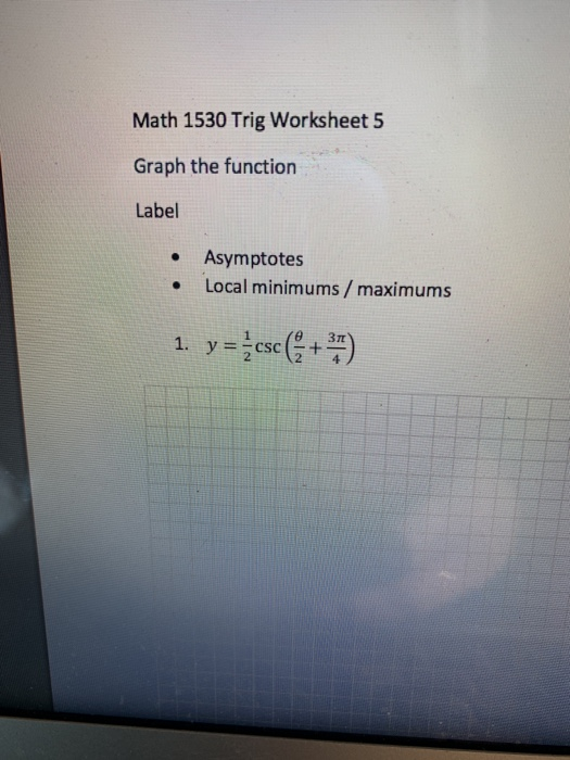 Solved Math 1530 Trig Worksheet 5 Graph the function Label | Chegg.com