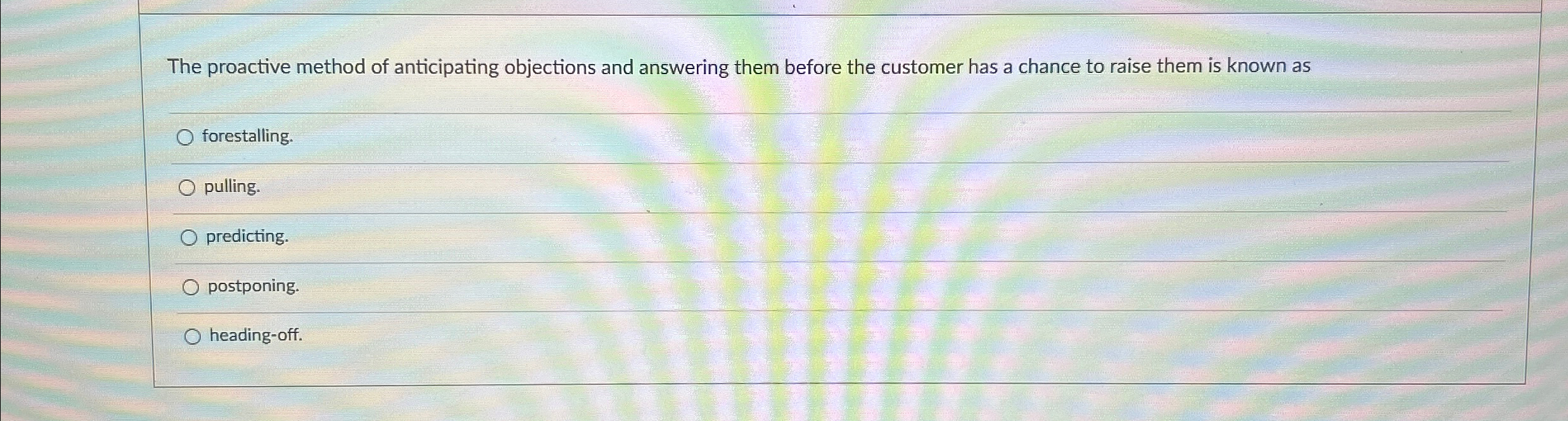 Solved The proactive method of anticipating objections and | Chegg.com