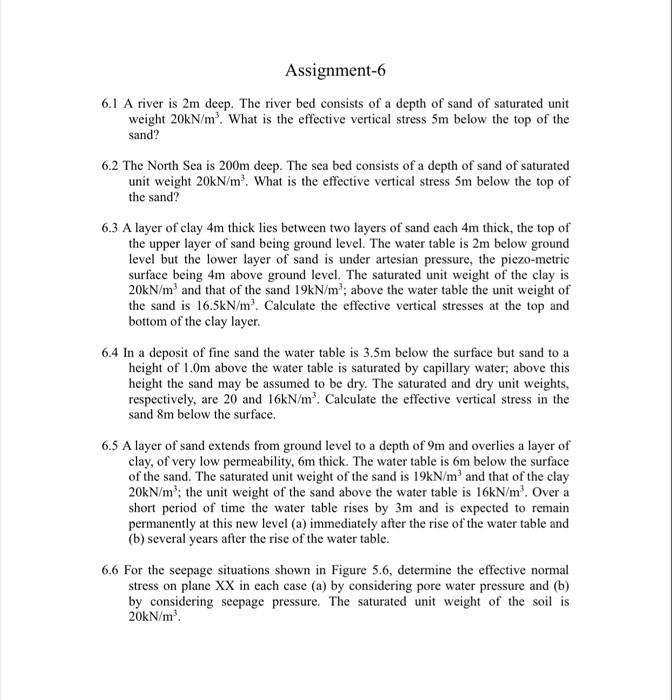 Solved Assignment-6 6.1 A river is 2m deep. The river bed | Chegg.com