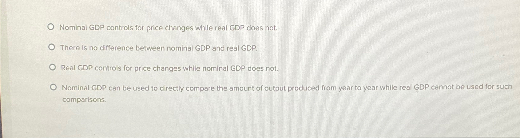 Solved Nominal GDP controls for price changes while real GDP | Chegg.com