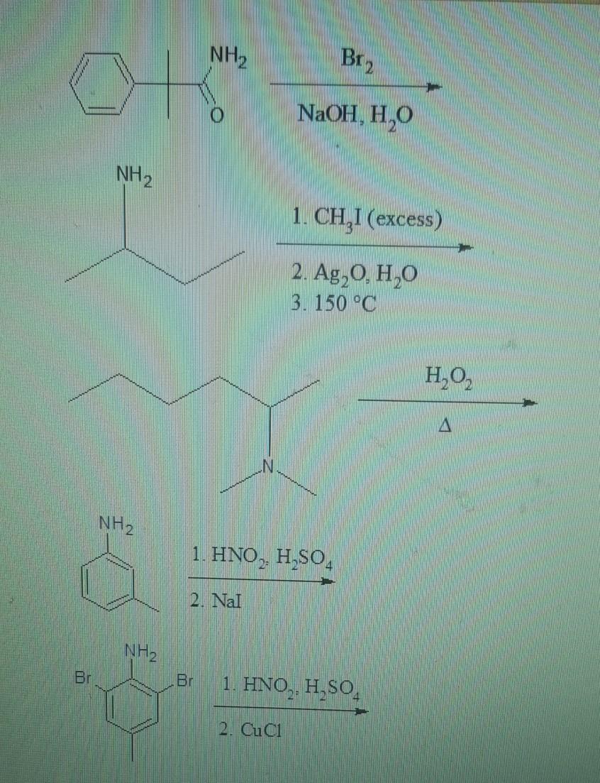 Solved NH2 Br NaOH H2O NH2 1. CH,I (excess) 2. Ag,0,H,O 3. | Chegg.com