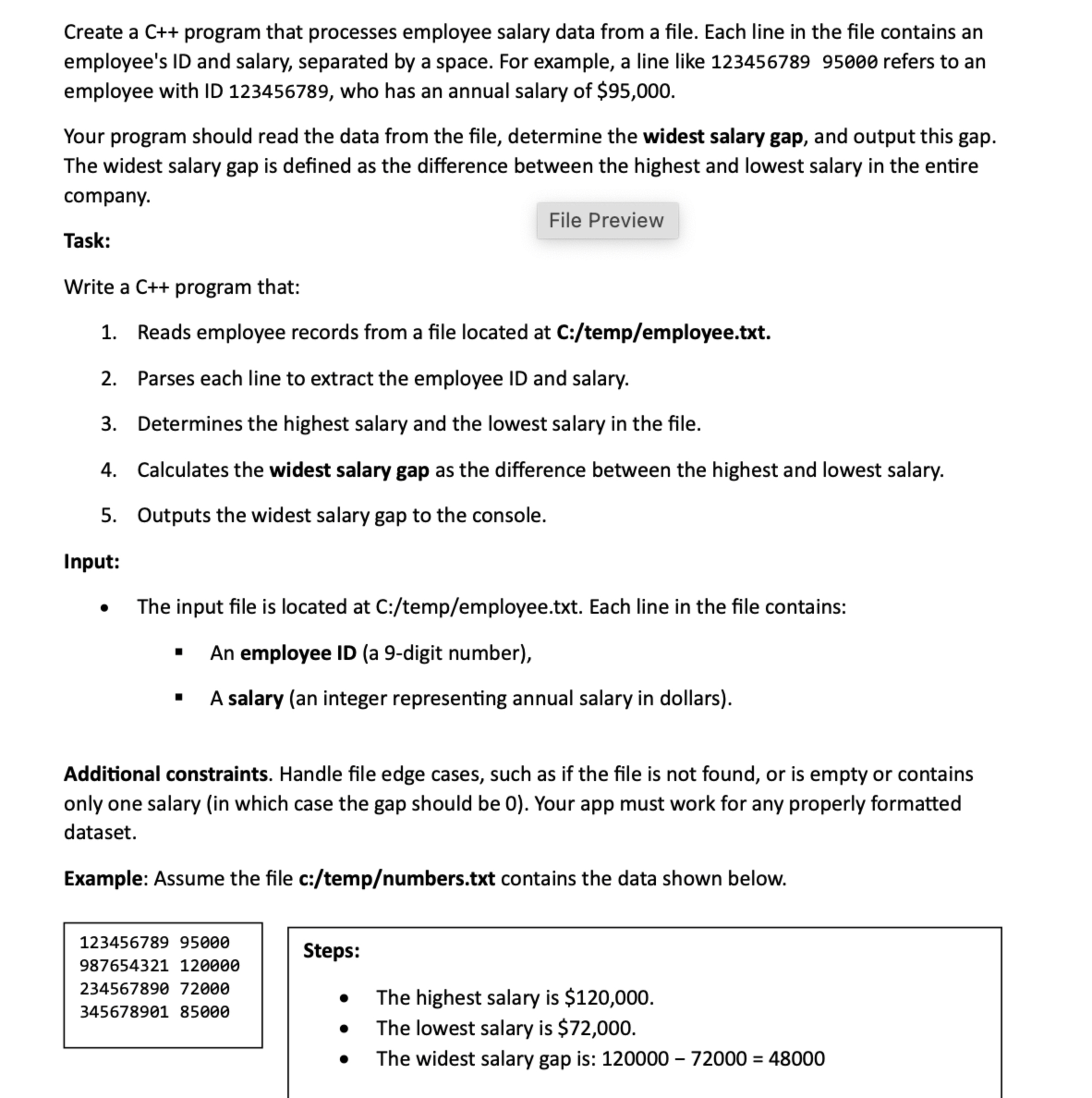 Solved Create a C++ ﻿program that processes employee salary | Chegg.com