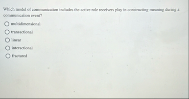 Solved Which model of communication includes the active role | Chegg.com