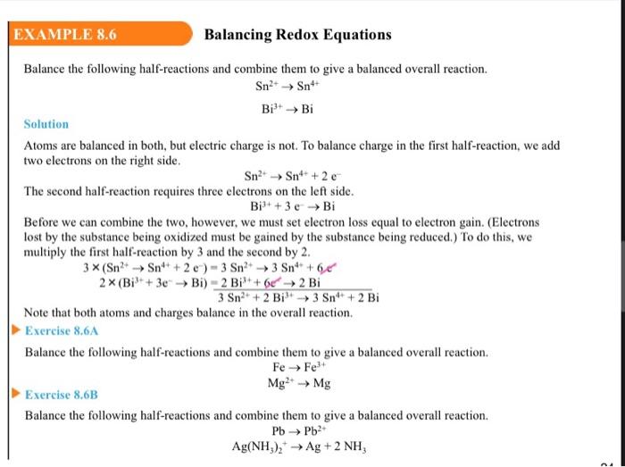 Solved EXAMPLE 8.6 Balancing Redox Equations Balance the | Chegg.com