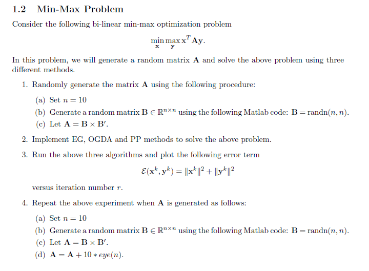 Solved 1.2 Min-Max Problem Consider the following bi-linear | Chegg.com