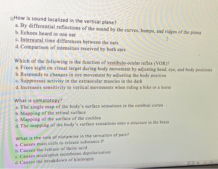 Solved How is sound localized in the vertical plane? a. By | Chegg.com