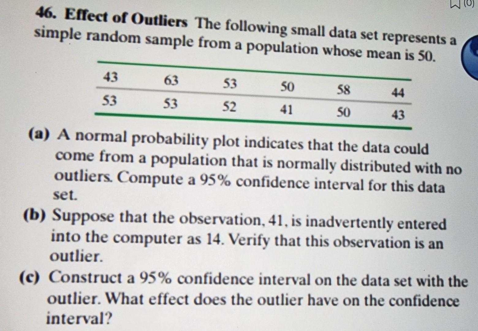 Solved 46. Effect of Outliers The following small data set | Chegg.com