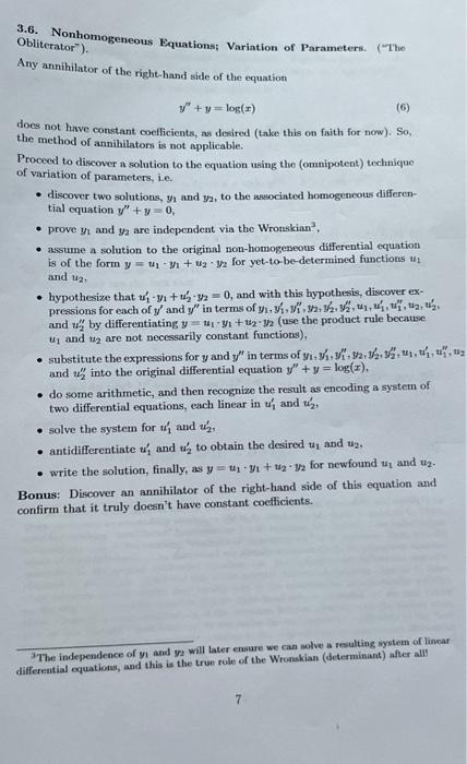 Solved 3.6. Nonhomogeneous Equations; Variation of | Chegg.com