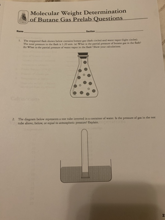 Solved Molecular Weight Determination of Butane Gas Prelab | Chegg.com