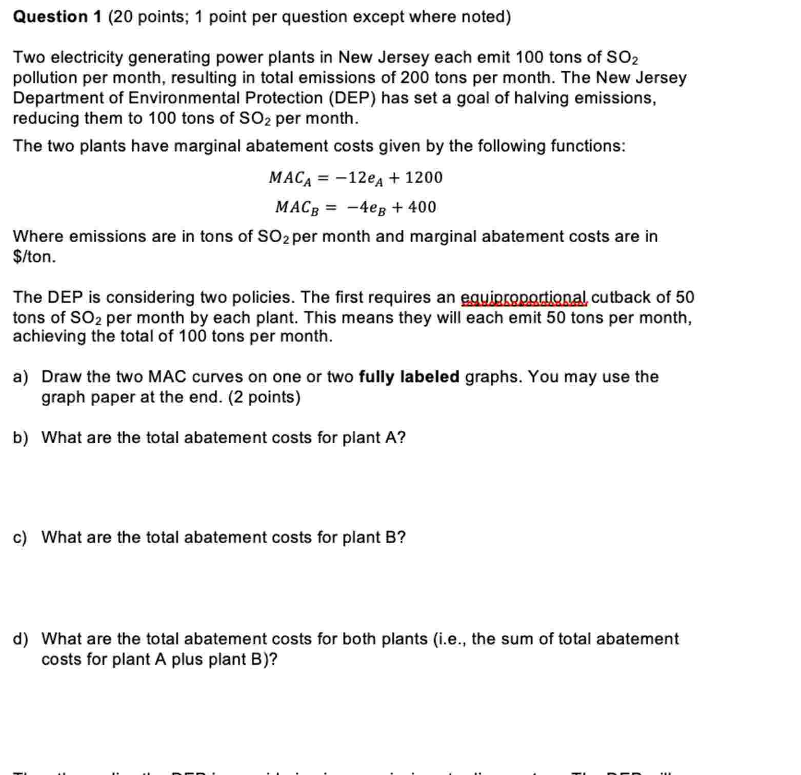 Question 1 (20 ﻿points; 1 ﻿point per question except | Chegg.com