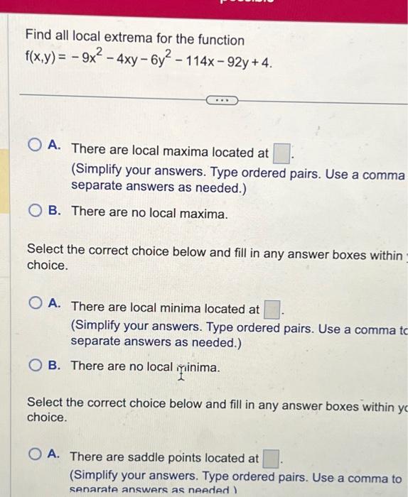 Solved Find all local extrema for the function | Chegg.com