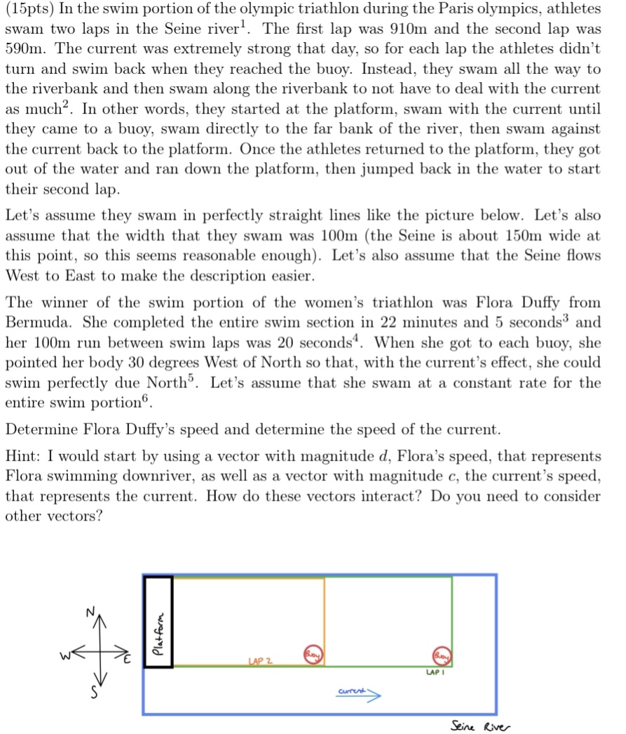 Solved (15pts) ﻿In the swim portion of the olympic triathlon | Chegg.com