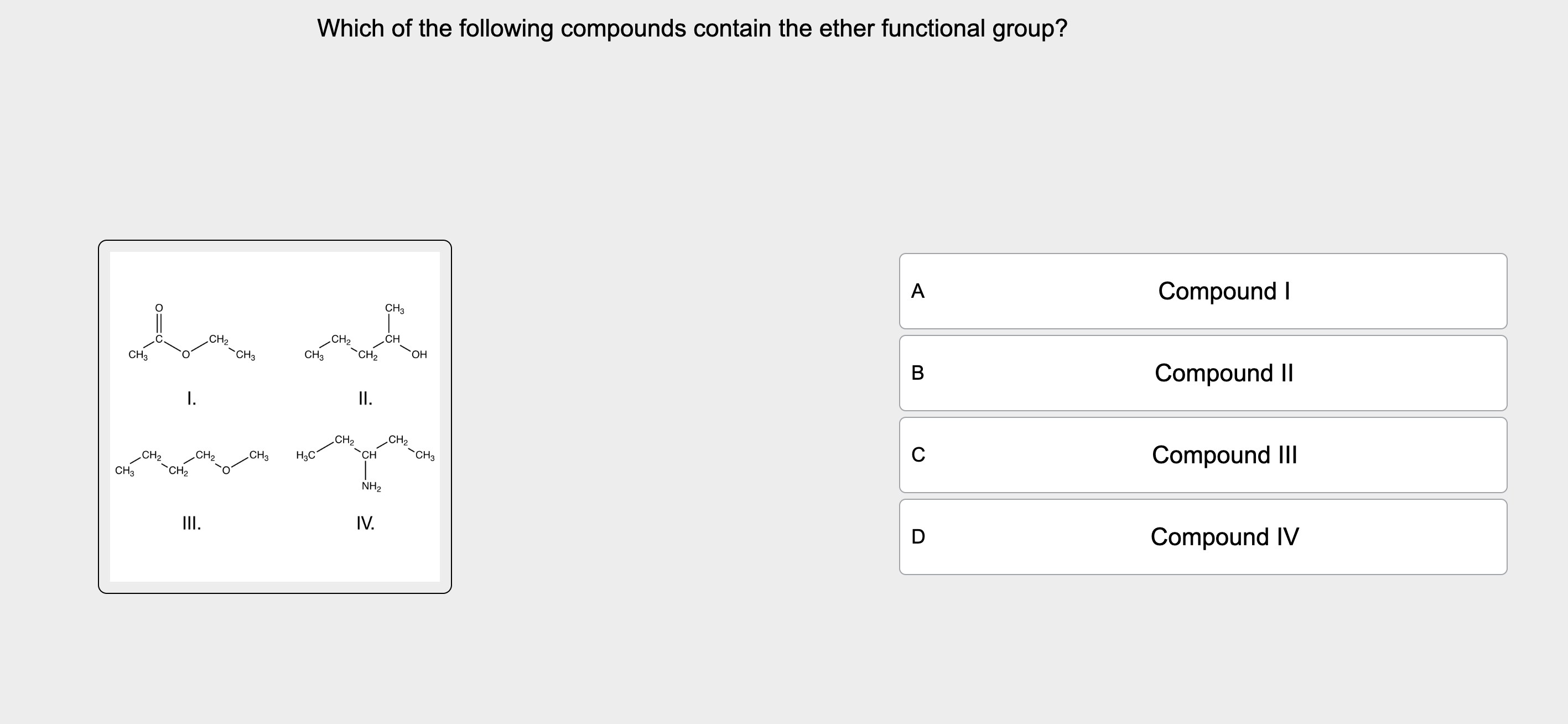 Solved Which of the following compounds contain the ether | Chegg.com