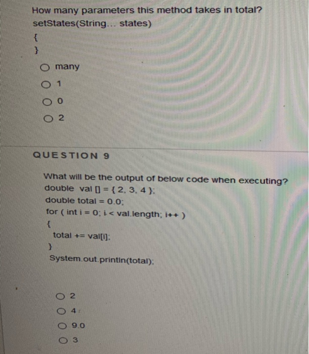 Solved How many parameters this method takes in total? | Chegg.com