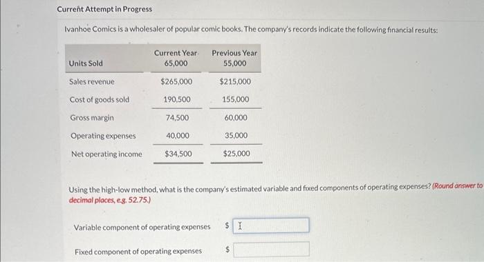 Solved Current Attempt in Progress Ivanhoe Comics is a | Chegg.com