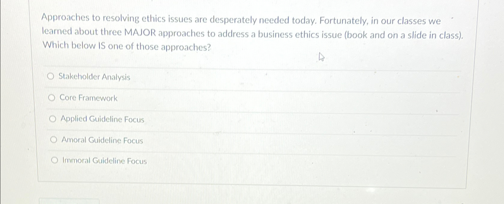 Solved Approaches to resolving ethics issues are desperately | Chegg.com
