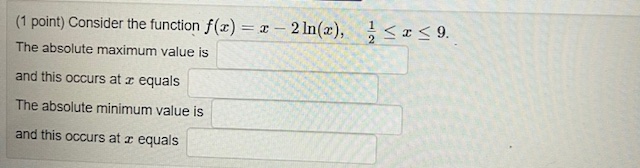 Solved (1 ﻿point) ﻿Consider the function | Chegg.com