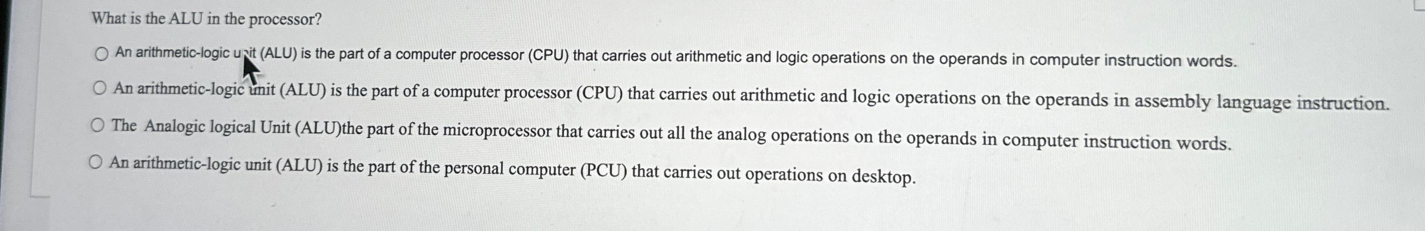 Solved What is the ALU in the processor?An arithmetic-logic | Chegg.com