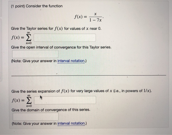 Solved (1 point) Consider the function f(x) = 1 ** Give the | Chegg.com