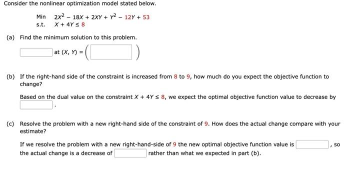 Solved Consider The Nonlinear Optimization Model Stated 7560