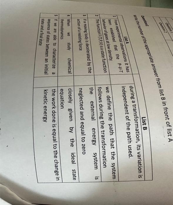 Solved List B List A during a transformation, its variation | Chegg.com