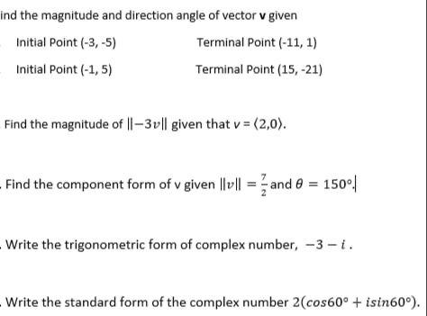 Solved ind the magnitude and direction angle of vector v | Chegg.com