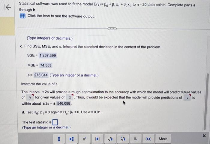 Solved Statistical software was used to fit the model | Chegg.com