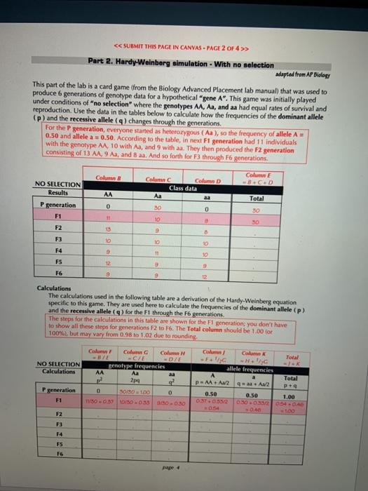 Solved Part 2. Hardy-Weinberg simulation. With no | Chegg.com