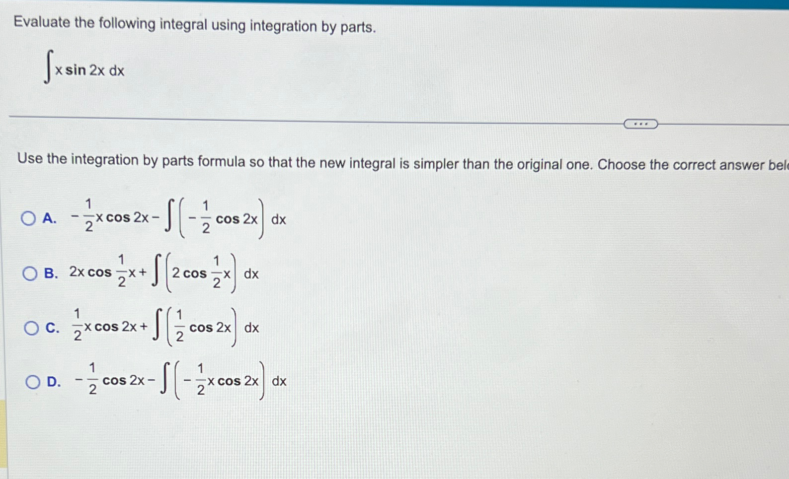 Solved Evaluate the following integral using integration by | Chegg.com