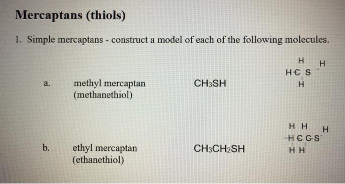Solved Mercaptans (thiols) 1. Simple mercaptans - construct | Chegg.com