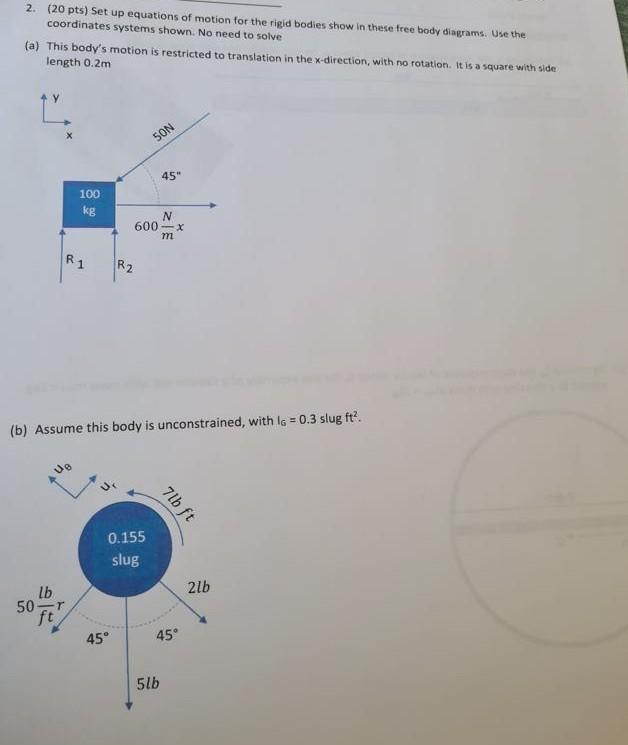 2. (20 pts) Set up equations of motion for the rigid | Chegg.com